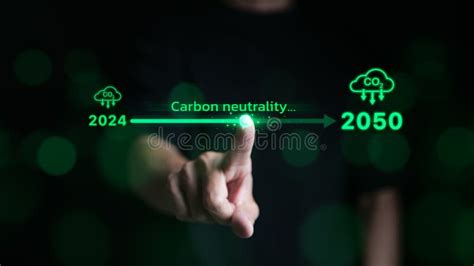 Carbon Neutrality Concept Hand Touching Increasing Arrow With Carbon