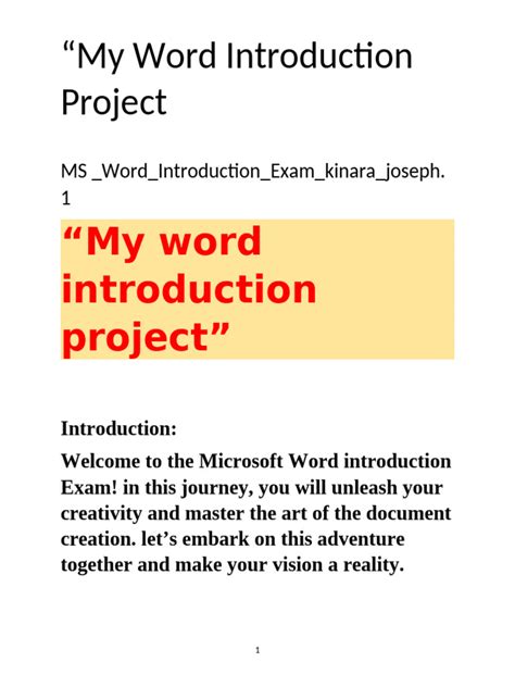 Ms Word Introduction Exam Kinara Joseph 1 Pdf