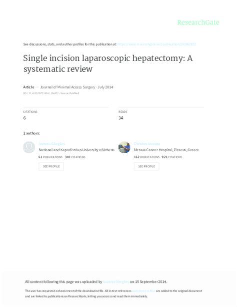 Pdf Single Incision Laparoscopic Hepatectomy A Systematic Review
