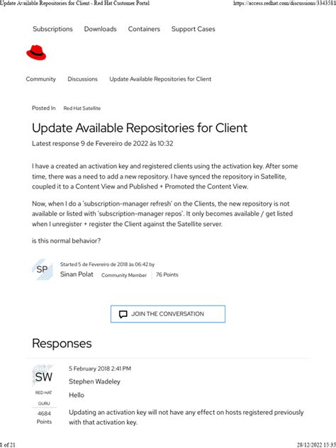 update available repositories for client red hat customer portal