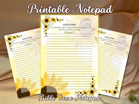 Bible Verse Notepad Sunflower Design Notepad Printable Notepad