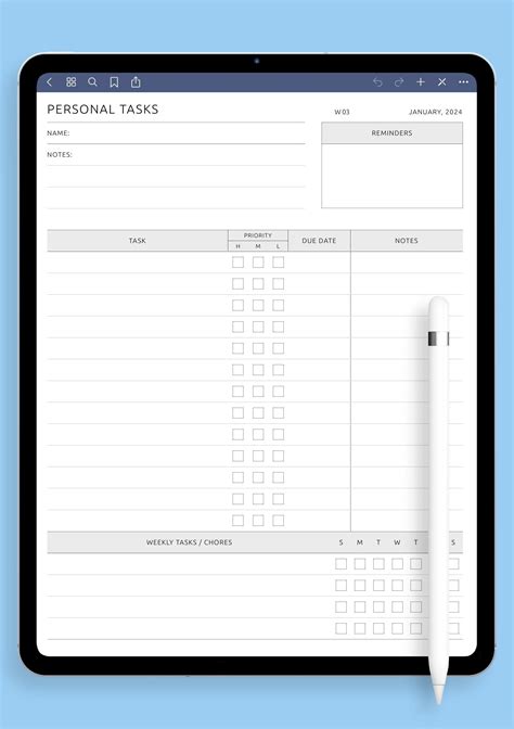 Download Printable Personal Tasks Pdf