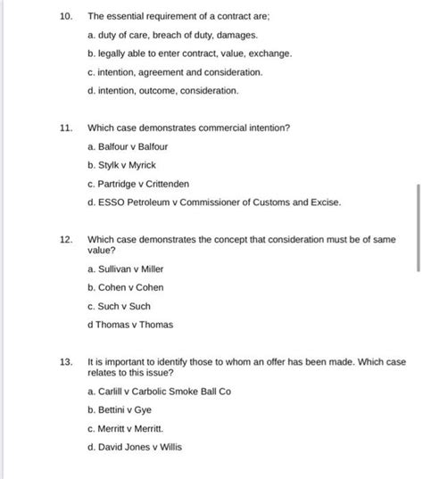 Solved 10 The Essential Requirement Of A Contract Are A