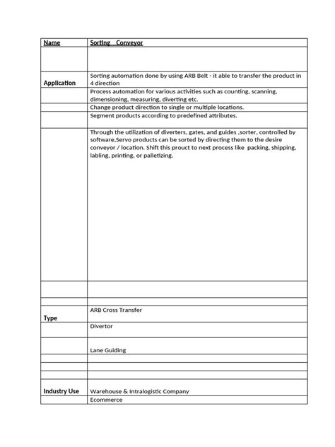 Sorting Conveyor Specifications Pdf Automation Warehouse
