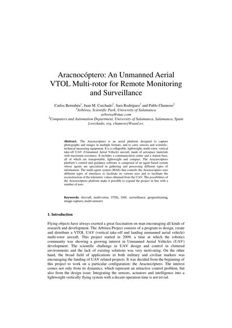 Pdf Aracnocóptero An Unmanned Aerial Vtol Multi Rotor For Remote Monitoring And Surveillance