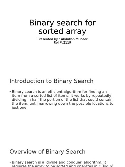 Binary Search For Sorted Array Pdf Technology And Engineering