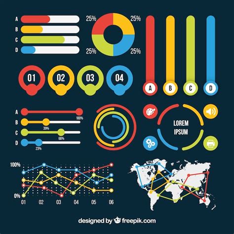 평면 디자인에 화려한 infographic 요소 집합 무료 벡터