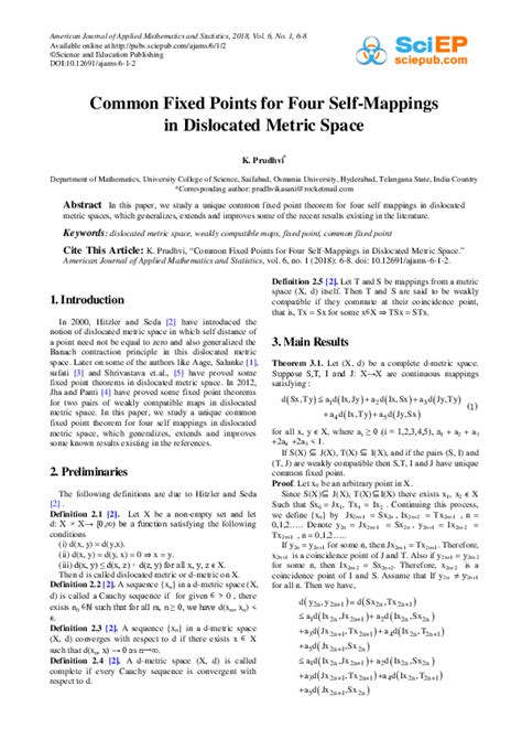 Pdf Common Fixed Points For Four Self Mappings In Dislocated Metric Space
