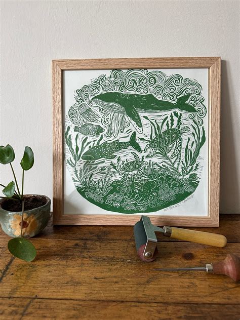 Original Linocut Print ‘sea Life Etsy