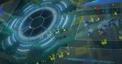 Animation Of Interface With Data Processing And Round Scanner Over Close Up Of A Computer Server