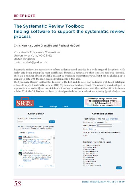 pdf the systematic review toolbox finding software to support the