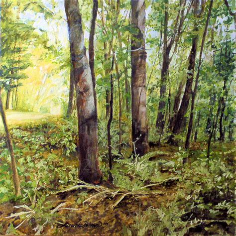 Woodland Forest Watercolor Nature Art Landscape Fairy Trees