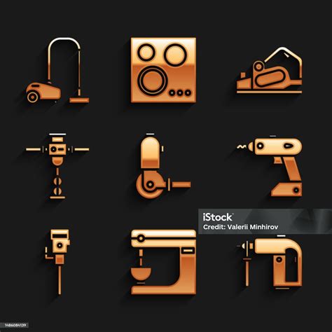 앵글 그라인더 전기 믹서 로터리 해머 드릴 머신 무선 드라이버 건설 착암기 및 아이콘을 설정하십시오 벡터 금 금속에 대한 스톡 벡터 아트 및 기타 이미지 Istock