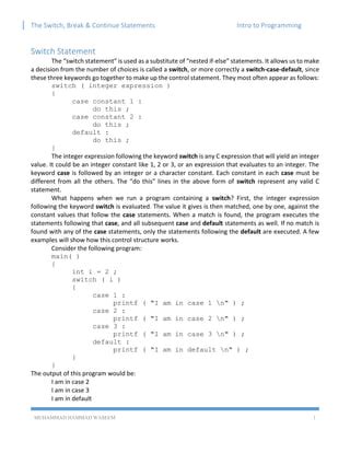 ITP Lecture Switch Statement Break And Continue Statement In C C PDF