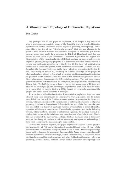 Pdf Arithmetic And Topology Of Di Erential Equations · The Theory Of