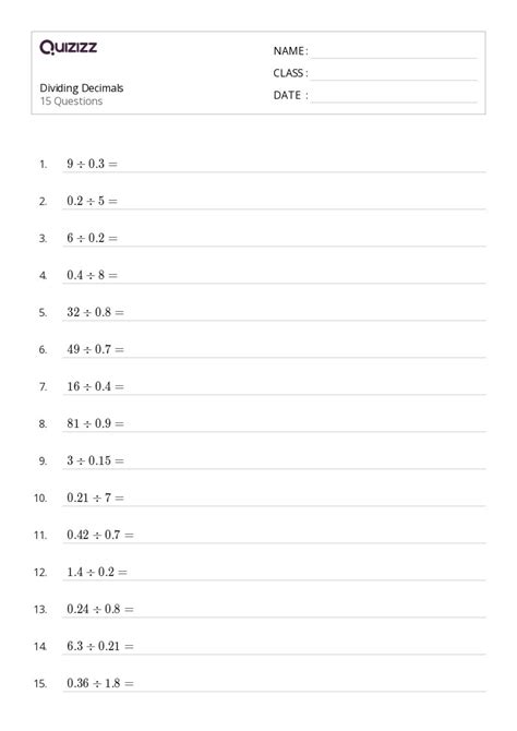 50 Dividing Decimals Worksheets For 5th Class On Quizizz Free