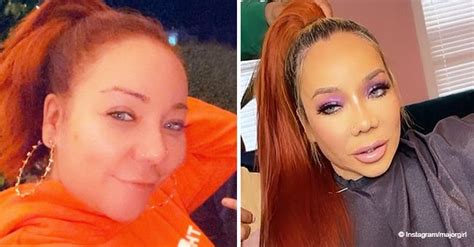 Tiny Harris Poses With Long Red Ponytail And Purple Eye Makeup — Its