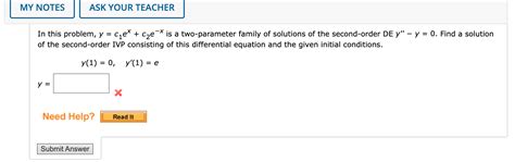 Solved In This Problem Y C1ex C2e−x Is A Two Parameter