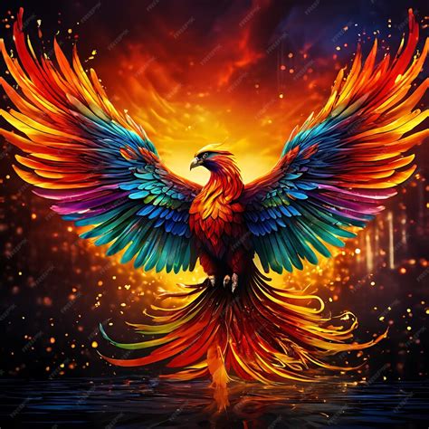 Premium Photo Flying Majestic Pheonix Reborn From Blaze Of Holographic Flames