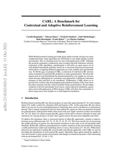 Pdf Carl A Benchmark For Contextual And Adaptive Reinforcement Learning