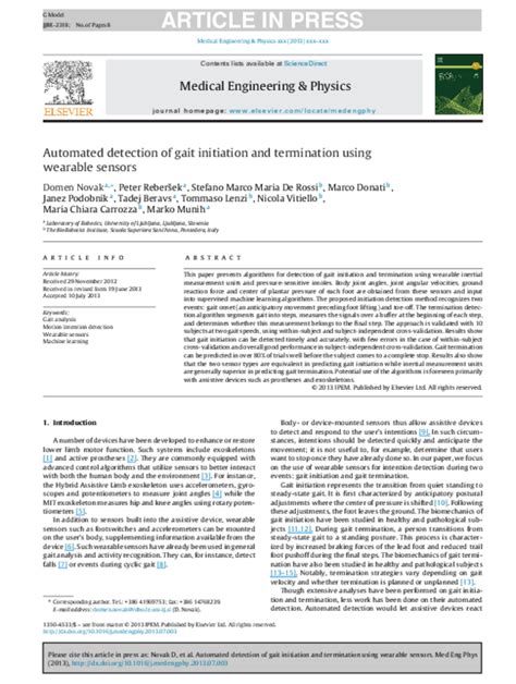 Pdf Automated Detection Of Gait Initiation And Termination Using
