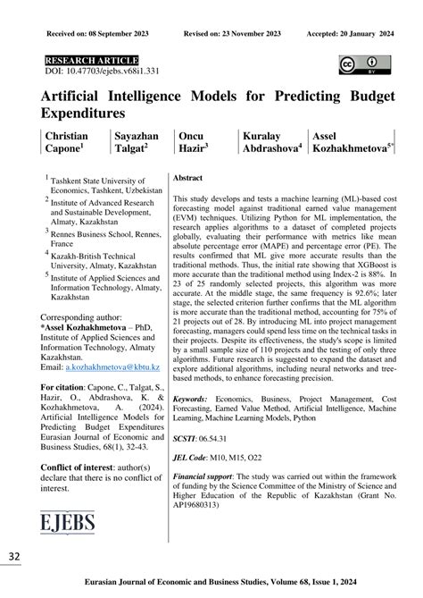 Pdf Artificial Intelligence Models For Predicting Budget Expenditures