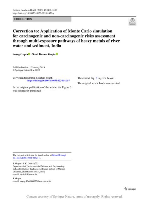 Correction To Application Of Monte Carlo Simulation For Carcinogenic