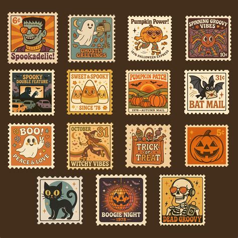 Vintage Halloween Postage Stamp Clipart Png Svg Retro Spooky