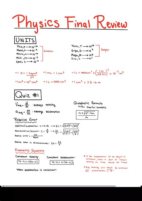 Physics 1a Final Review Lecture Notes Edubirdie
