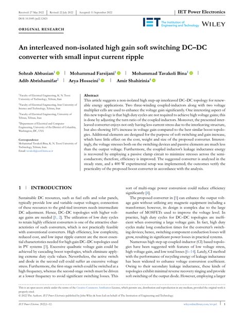Pdf An Interleaved Non‐isolated High Gain Soft Switching Dcdc Converter With Small Input