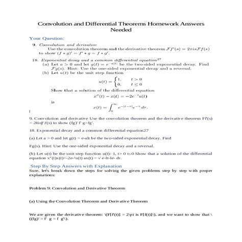 9 Convolution And Derivative Use The Convolution Theorem And Th