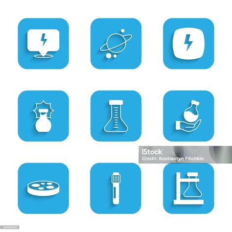 시험관 스탠드에 플라스크 박테리아가 있는 페트리 접시 폭발 번개 및 아이콘을 설정합니다 벡터 가열장치에 대한 스톡 벡터 아트 및 기타 이미지 Istock
