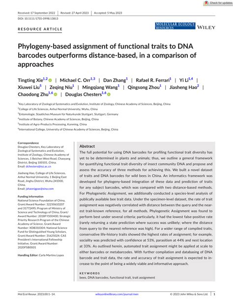 Pdf Phylogeny Based Assignment Of Functional Traits To Dna Barcodes