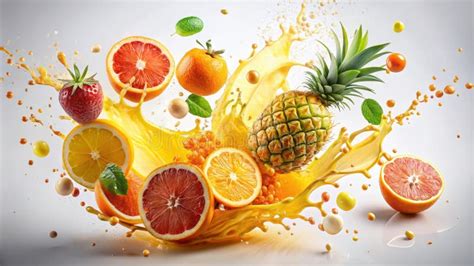 A Vibrant Explosion of Tropical and Citrus Fruits, Suspended in Mid-air within a Dynamic Splash ...