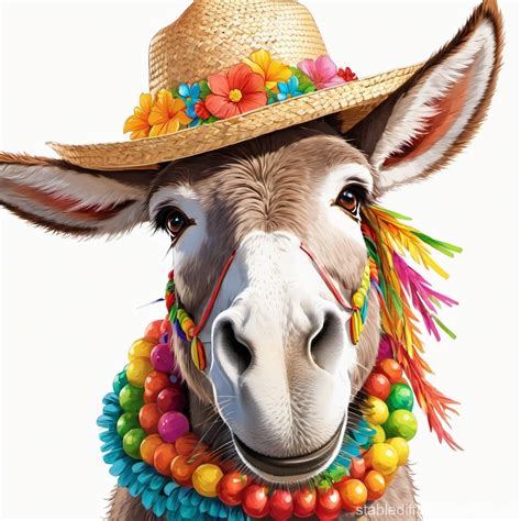 Straw Hat Wearing Donkey Stable Diffusion Online