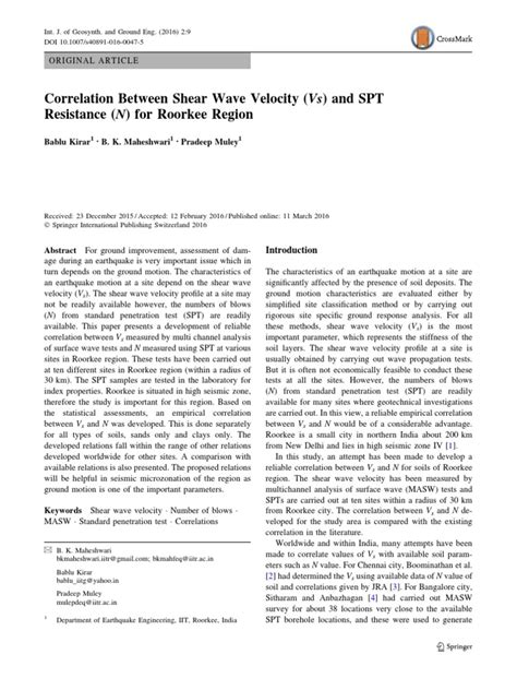 Correlation Between Shear Wave Velocity Vs And Spt N Pdf Earth Sciences Geotechnical