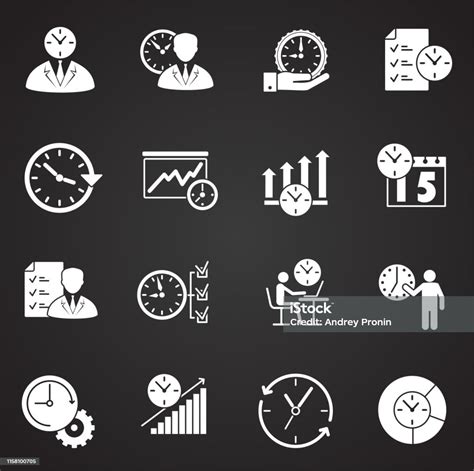 그래픽 및 웹 디자인에 대한 배경에 설정된 시간 관리 관련 아이콘입니다 간단한 그림 웹 사이트 버튼 또는 모바일 앱에 대한 인터넷 개념 기호입니다 개념에 대한 스톡 벡터