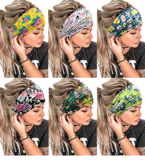 Dalrosia Boho Wide Headbands For Women Floral Print Twisted Womens Hair