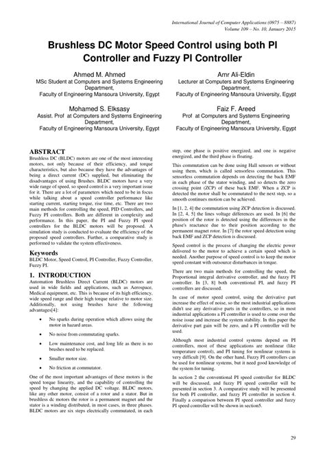 Pdf Brushless Dc Motor Speed Control Using Both Pi Controller And