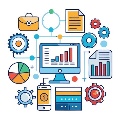 business analytics workflow with connected data reports and charts