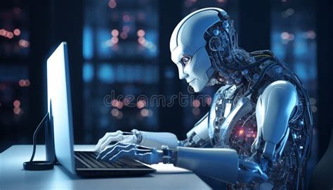 Futuristic Photo Robot In Computer Automation Stock Illustration