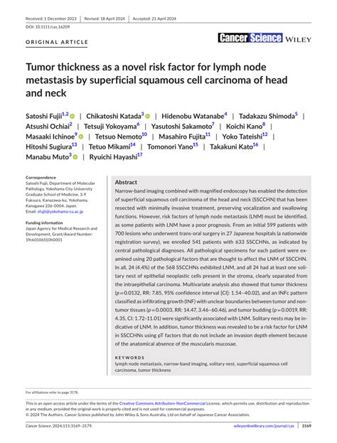 Pdf Tumor Thickness As A Novel Risk Factor For Lymph Node Metastasis By Superficial Squamous