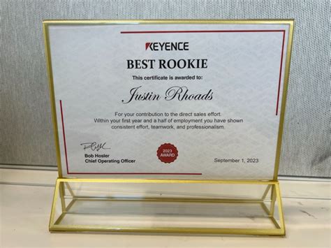 Justin Rhoads On Linkedin Excited To Share I Received The “best Rookie” Award At Keyence…