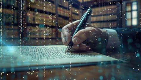 Digital Pen In Warehouse With Data Visualizations Binary Code And