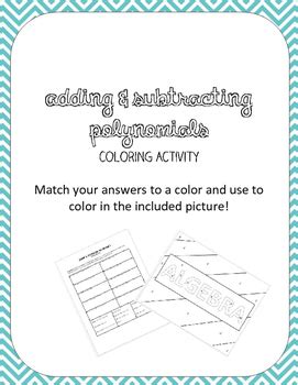 Adding And Subtracting Polynomials Coloring Activity By Amanda S Math Corner