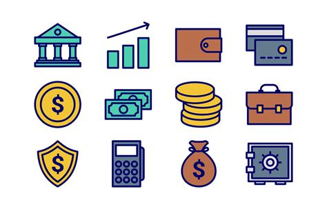 Banking Outline Flat Color Icons Collection 20073368 Vector Art At Vecteezy