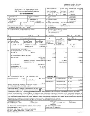 Fillable Online U S Customs And Border Protection ENTRY SUMMARY Fax Email Print PdfFiller