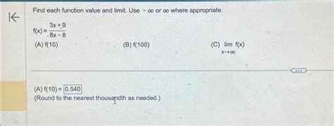 k find each function value and limit use ∞ or ∞o