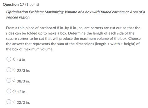 Solved Question 17 1 Point Optimization Problem