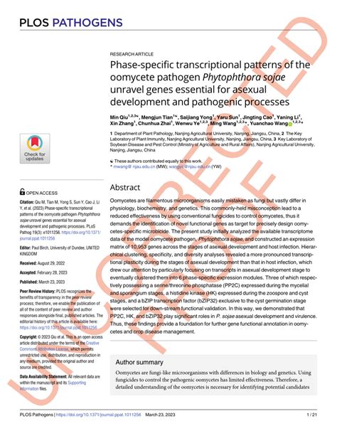 Pdf Phase Specific Transcriptional Patterns Of The Oomycete Pathogen Phytophthora Sojae